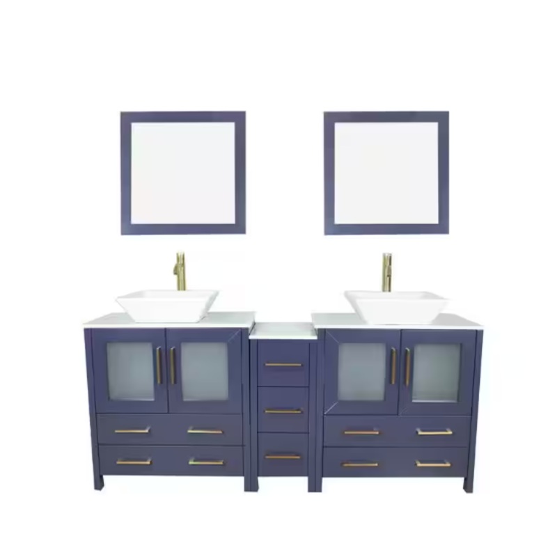 Ravenna 72 in. W Double Basin Bathroom Vanity in Blue with White ...